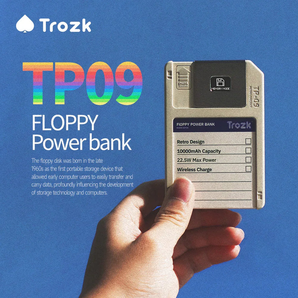 Trozk Retro Floppy Power Bank | 10000mAh Magnetic Charger & 64GB Storage